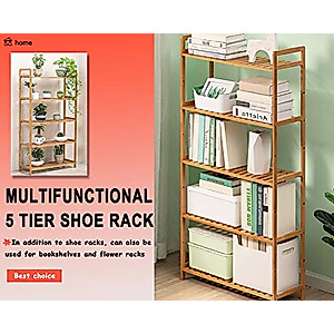 5 Tier Shoe Rack, Adjustable Boot Rack Shelf, Wood Boots Rack for Women, Bamboo Shoe Rack for Adult, Shoes Organizer for Entryway, Design Yourself, 16-20 Pairs, Easy Installation, 50"H x 10"W x 27"L