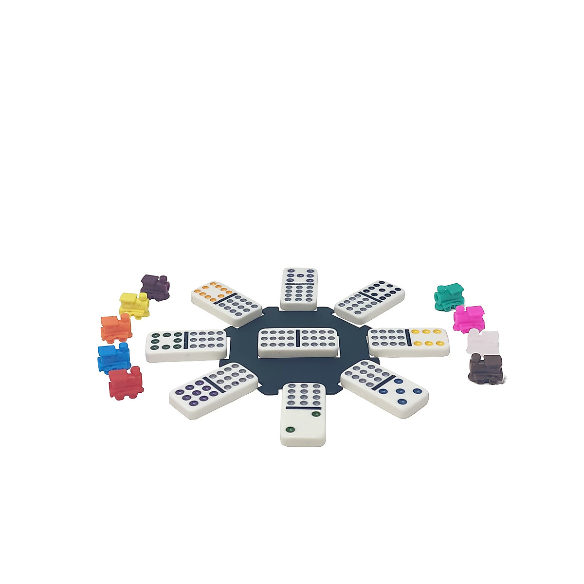 Regal Games - Double 12 Mexican Train Dominoes - Colored Dots Set - Fun Family-Friendly Dominoes Game - Includes 91 Tiles, Collector's Case & Plastic Hub w 9 Plastic Trains - Ideal for 2-8 Players