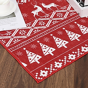 RUGSREAL Washable Christmas Area Rug Christmas Tree and Deer Boho Area Rugs Carpet Holiday Decorative Carpet Rug Velvet Foldable Coffee Table Accent Rug Farmhouse Dining Table Rug, 4' x 6'