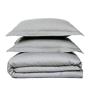 LinenEra 3 Piece King Stripe Duvet Cover Set Cotton Grey Stripe Duvet Cover King (106'' x 90'') Zipper Closure Corner Ties 2 Pillow Shams