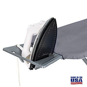 Ironing Board Full Size; Made in USA by Seymour Home Products (Solid Grey). Includes Iron Rest, Cover & Pad | All-Steel Frame, 4 Heavy Duty Legs for Extra Support | Diamond Cut Mesh Top; Steam Flow
