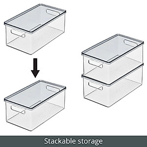 mDesign Plastic Storage Bin Box Container, Lid, Built-In Handles, Organization for Makeup, Hair Styling Tools, Accessories in Bathroom Cabinet, Shelves, Ligne Collection, 4 Pack, Clear/Smoke Gray