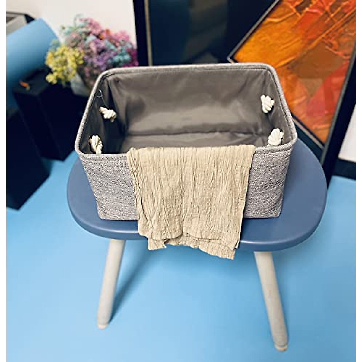 YeaBerr Storage Basket Bins, Large Foldable Fabric Storage Baskets with Handles for Clothes Toys Organizing Home Office Laundry Nursery Shelves, Baskets for Gifts Empty (Grey, 16.1x12.2x7.9 inch)