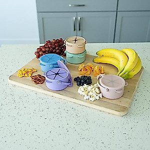 Silicone No Spill Snack Cups for Toddlers – Portable Baby Snack Cup Containers with Dustproof Lid – Dishwasher-Friendly Toddler Spill Proof Cups Without BPA, Lead, or Phthalates – Pink and Lilac