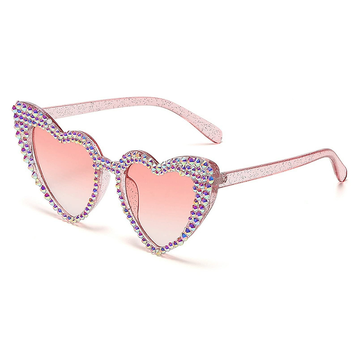 Cute Women Heart Sunglasses Fashion Shiny Bling Diamond Sunglasses Polygonal Pink Rhinestone Sunglasses UV Protection (pink)