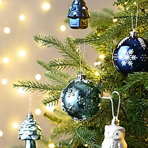 Valery Madelyn Christmas Tree Decorations Set, 80ct Navy Blue and Silver Shatterproof Christmas Ball Ornaments Bulk, Winter Wonderland Hanging Ornaments for Christmas Trees Xmas Holiday Decor