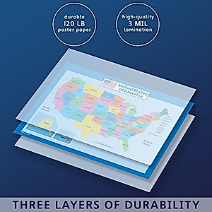 2 Pack - World Map Poster for Kids [Illustrated] + Simplified United States Map (Laminated, 18" x 29")