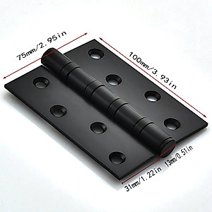 WANLIAN 4" Matte Black Ball Bearing Door Hinges,3 mm Thick Stainless Steel,Solid Square Corner Heavy-Duty for Exterior & Interior Doors, with Mounting Screws (2 Pack)