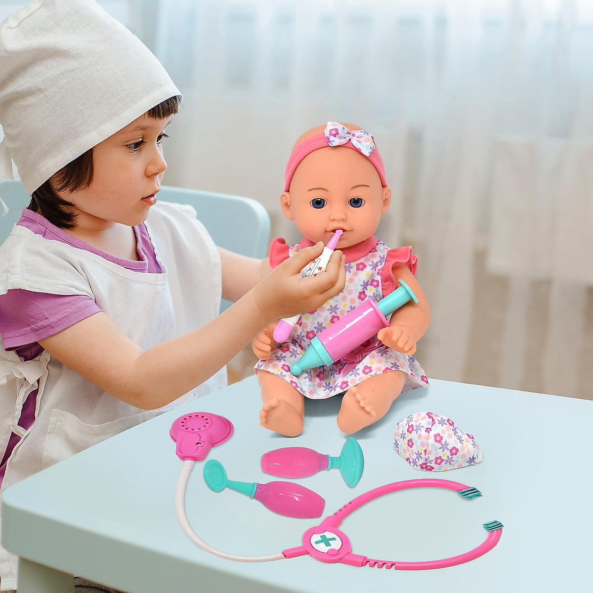 Dolls To Play Interactive Baby Doll Doctor Kit Pretend Play Medical Set Toy for Kids with 12 Inch Baby Doll, Talking Stethoscope, Dr. Checkup Complete Role Play Accessories Medical Playset for Kids