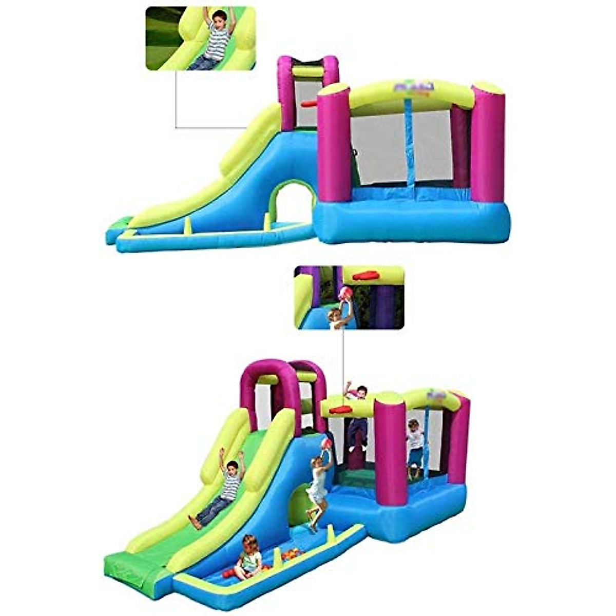 Multifunctional Trampoline/Children Slide/Inflatable Castle and Slide,/Outdoor Playground/Home Square Trampoline/Best Gift for Children Color 230 485 223Cm