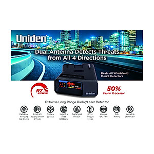 Uniden R7 Extreme Long Range Laser/Radar Detector and Scosche 1080p Dash Cam Bundle. Radar w/Built-in GPS, Real-Time Alerts, Dual Antennas, Front/Rear & Directional Arrows, Red Light Camera Alerts