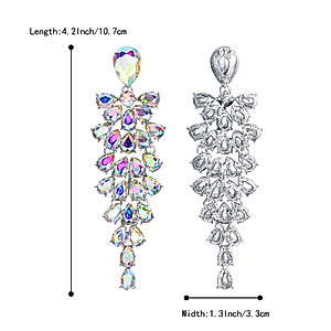 BriLove Women's Wedding Bridal Dangle Earrings for Party Prom Crystal Multi-Layer Teardrop Cluster Bling Jewelry Iridescent AB Silver-Tone