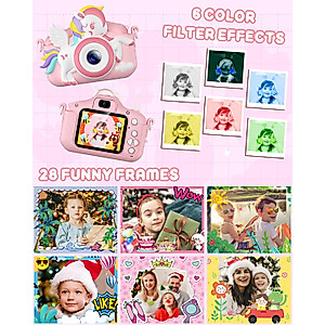 Kids Camera -Kids Camera for Girls,Christmas Birthday Gifts for Girls Portable Toy for 3 4 5 6 7 8 9 Year Old Girl Selfie 1080P HD Video Camera with 32GB Card -Pink
