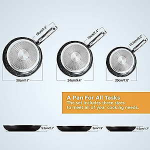 Jean-Patrique Stonetastic Granite Nonstick Frying Pans - Set of 3 Induction Frying Pans Non Stick - Frying Pan Set for All Types of Stove Tops & Oven Safe 7.8 inch, 9.4 inch, 11 inch