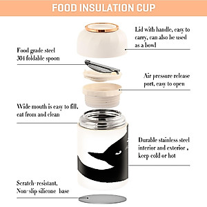 CUPADA Cat Paw Food Jar for Hot and Cold, Black Cat Insulated Food Jars Vacuum 17OZ with Folding Spoon for Work Trip Picnic Camping