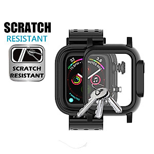 Realproof Waterproof Case for Apple Watch Series SE | SE2 | 6 | 5 | 4 44MM with 3PCS Premium Soft Silicone Band, Dropproof Shockproof Resistant Rugged Protective iWatch Case Bulit-in Screen Protector