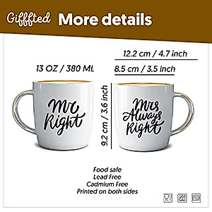 Triple Gifffted Mr Right Mrs Always Right Coffee Mugs Gifts Ideas for Couples, Wedding Anniversary, Engagement, Christmas, His & Hers, Bride and Groom, Parents, Newlyweds Bridal Shower, Ceramic 380ml