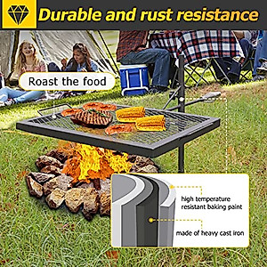 Beendou Rotary Campfire Grill Grate, Heavy Duty Steel Adjustable Fire Pit Grill Grate,Outdoor Open Campfire Cooking Grill Grate for Camping Grill with Carry Bag