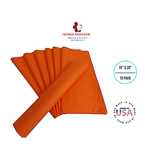 Orange Tissue Paper Squares, Bulk 10 Sheets, Premium Gift Wrap and Art Supplies for Birthdays, Holidays, or Presents by Feronia packaging, Large 15 Inch x 20 Inch Made in USA