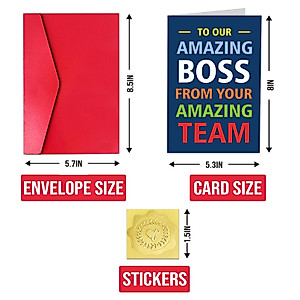 Huokiriki Boss Birthday Card for Men Women, Funny Bosses Day Gift, Appreciation Card for Boss Leader Mentor,To Our Amazing Boss from Your Amazing Team,Thick card stock,Envelope Included.