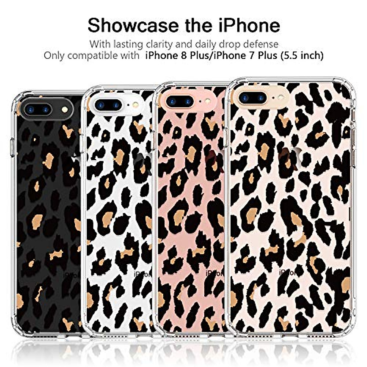 BICOL iPhone 8 Plus Case,iPhone 7 Plus Case Clear with Design for Girls Women,12ft Drop Tested,Slip Resistant Slim Fit Protective Phone Case for Apple iPhone 8 Plus/7 Plus Leopard Patterns