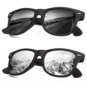 KALIYADI Polarized Sunglasses for Men and Women Matte Finish Sun glasses Color Mirror Lens UV Blocking (2 Pack)