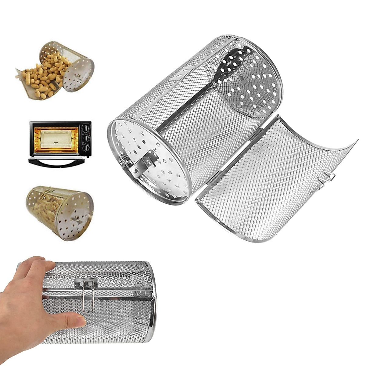 Alvinlite Roast Basket Stainless Steel Rotary Round Bakeware Oven Roast Baking Rotary Nuts Peanut Basket Kitchen Cooking Tool