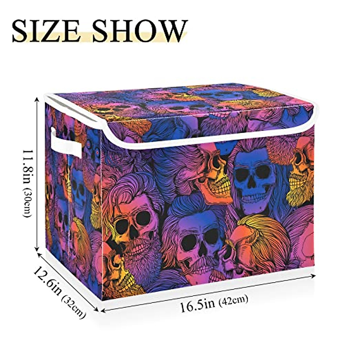 innewgogo Bearded Skulls Storage Bins with Lids for Organizing Closet Organizers with Handles Oxford Cloth Storage Cube Box for Books