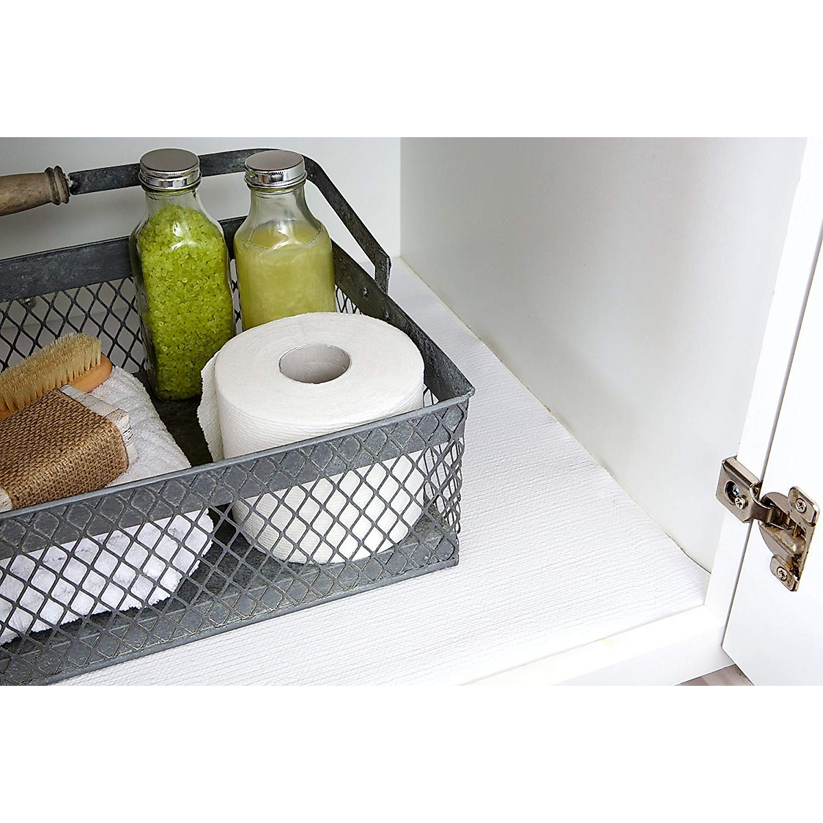 Duck Solid Grip EasyLiner Non-Adhesive Shelf Liner, 20 in x 22 ft Roll, White and Taupe