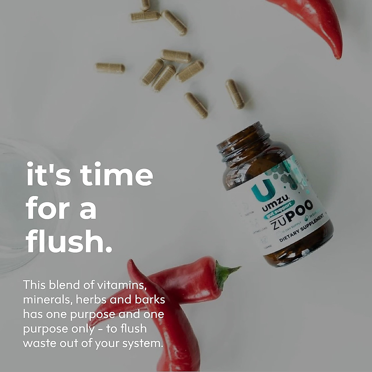 UMZU zuPoo - Colon Health & Constipation Relief - Supplement for Bloating - Natural Cleanse - with Milk Thistle, Ginger & More - 15-Day Supply - 30 Capsules