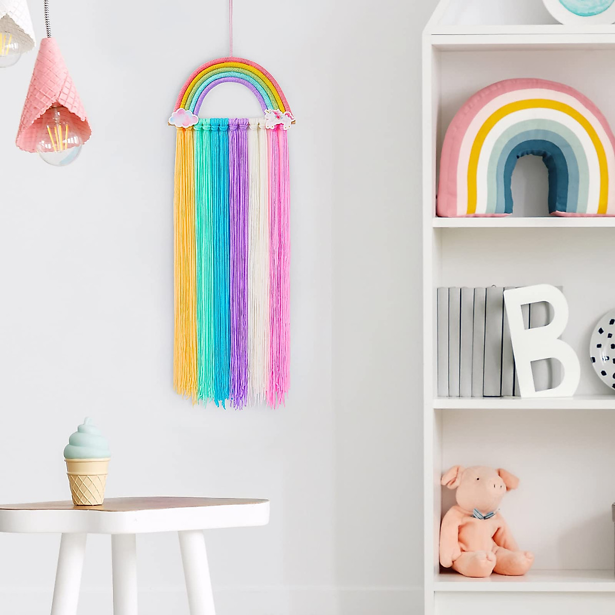 FIOBEE Rainbow Hair Bows Holder Organizer Unicorn Clips Storage Headband Holder Unicorn Wall Hanging Home Décor for Baby Girls Room