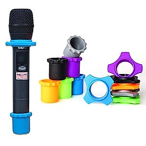 YTYKINOY 6 Sets Wireless Handheld Microphone Shakeproof Anti-Rolling Mic Protection Silicone Ring & Bottom Rod Sleeve Holder Stand for KTV Device (6 Colors)