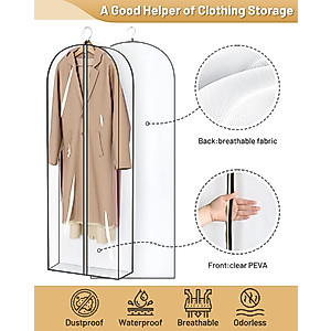 MISSLO 65" Clear Garment Bags for Hanging Clothes 4" Gusseted Dress Bags for Gowns Long Dress Cover for Closet Storage Dress Protector Bag, 2 Packs