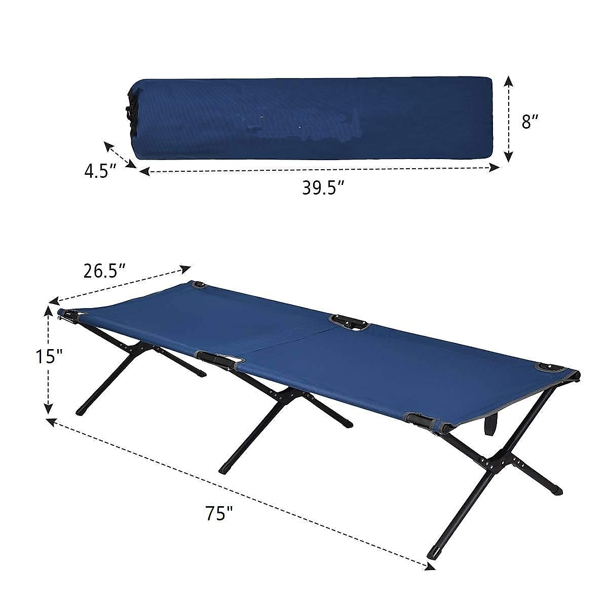 GYMAX Folding Camping Cot, Heavy Duty Portable Military Cot with Oxford Fabric, Foldable Camping Bed for Outdoor Camping Hunting Indoor Office Nap (Blue)