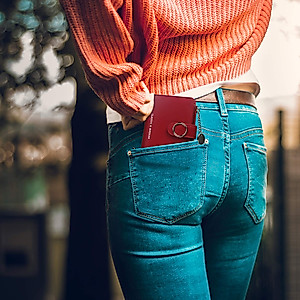 OYATON Small Wallet for Women, Slim Compact Faux Leather Women Bifold Pocket Wallet with Zipper Coin Purse and Credit Card Holder (red)