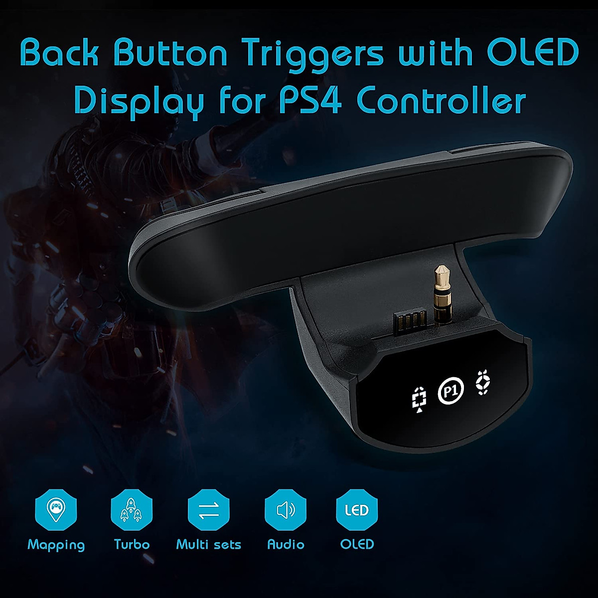 Mcbazel Back Button Attachment with OLED Display for PS4 Controller, Programmable Button Triggers with 3.5MM Audio Jack, Gaming Stuff Accessories for PS4 Controllers - Black