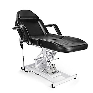 Salonsunny Electtric Salon Beauty Bed Chair Black Round Base Hydraulic Pump All Purpose Styling Chair Barbering Reclining Spa Massage Equipment