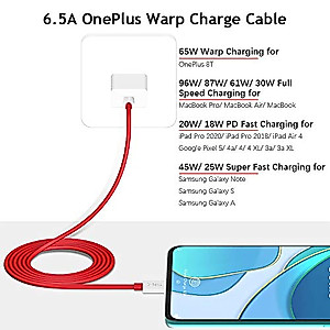 OnePlus 8T 9 Pro 10T Charging Cable Warp Charge 65W, COOYA USB C to USB C Cable for MacBook Air MacBook Pro 2020,6FT 2-Pack Super Fast Charging Cord for Samsung Galaxy S23 Ultra S22 S20 FE S21 Note 20