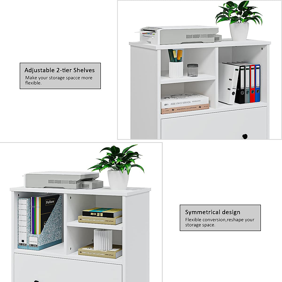 Wood File Cabinet with a Big Drawer, Mobile Lateral Filing Cabinet for Home Office Storage Cabinet Organizer (White)