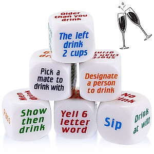 Hanaive 6 Pcs Party Drinking Bar Dice Game Resha Roulette Drinking Games Bachelorette Party Game for Adults White Elephant Gift Wedding Graduation Birthday (Acrylic, Basic Style)