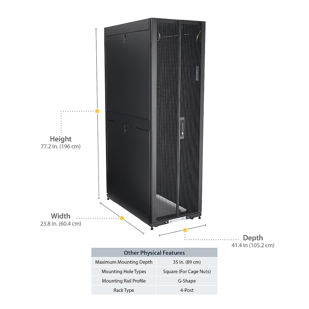 StarTech.com 4-Post 42U Server Rack Cabinet, 19" Data Rack Cabinet for IT Equipment Mount, Full Size Network Cabinet Storage