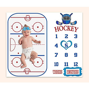 PHMOJEN Baby Age Milestone Blanket, Hockey Stadium Blanket for Nursery, Baby 1-12 Months Growth Chart, Includes 4 Frame and 1 Headband 47"x40" BTLSPH298