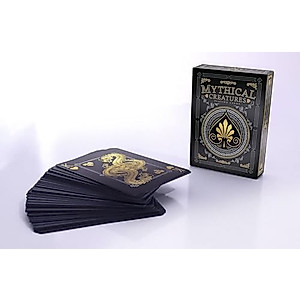 Mythical Creatures Playing Cards - Black, Silver & Gold Edition | Waterproof PVC | Greek, Norse, Egyptian, East Asian Designs | Custom Hand-Drawn Art