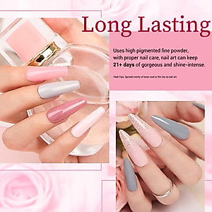 AZUREBEAUTY Dip Powder Nail Kit, 4 Colors Gentle Nude Pink Neutral Skin Dipping Powder System Liquid Set Recycling Tray with Base & Top Coat Activator for French Nail Art Manicure Salon DIY at Home