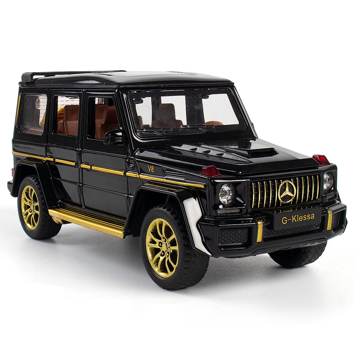 iLooboo Alloy Collectible Black Benz G63 AMG Toy Vehicle Pull Back Die-Cast Car Model with Lights and Sound