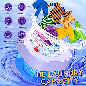 Portable Washing Machine with Upgraded 11L Capacity and Foldable Design, 3 Modes Mini Washing Machine for Deep Cleaning Underwear, Baby Clothes. Ideal for Use in RVs, Apartments, Dorms and Hotels
