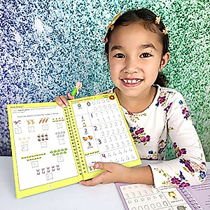 Magic Practice Copybook for Kids Ages 3-6- Handwriting Practice for Kids Reusable Tracing Groovebook for Kindergarten, Preschoolers- Letter Writing, Drawing (2 Books with Pens, Stickers, Knapsack)