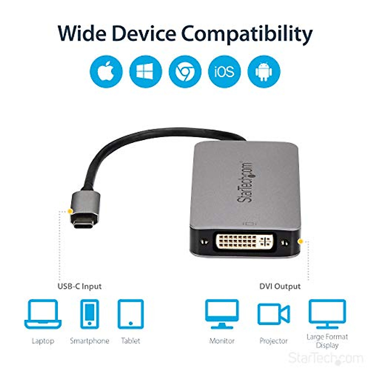 StarTech.com USB 3.1 Type-C to Dual Link DVI-I Adapter - Digital Only - 2560 x 1600 - Active USB-C to DVI Video Adapter Converter (CDP2DVIDP), Space Gray