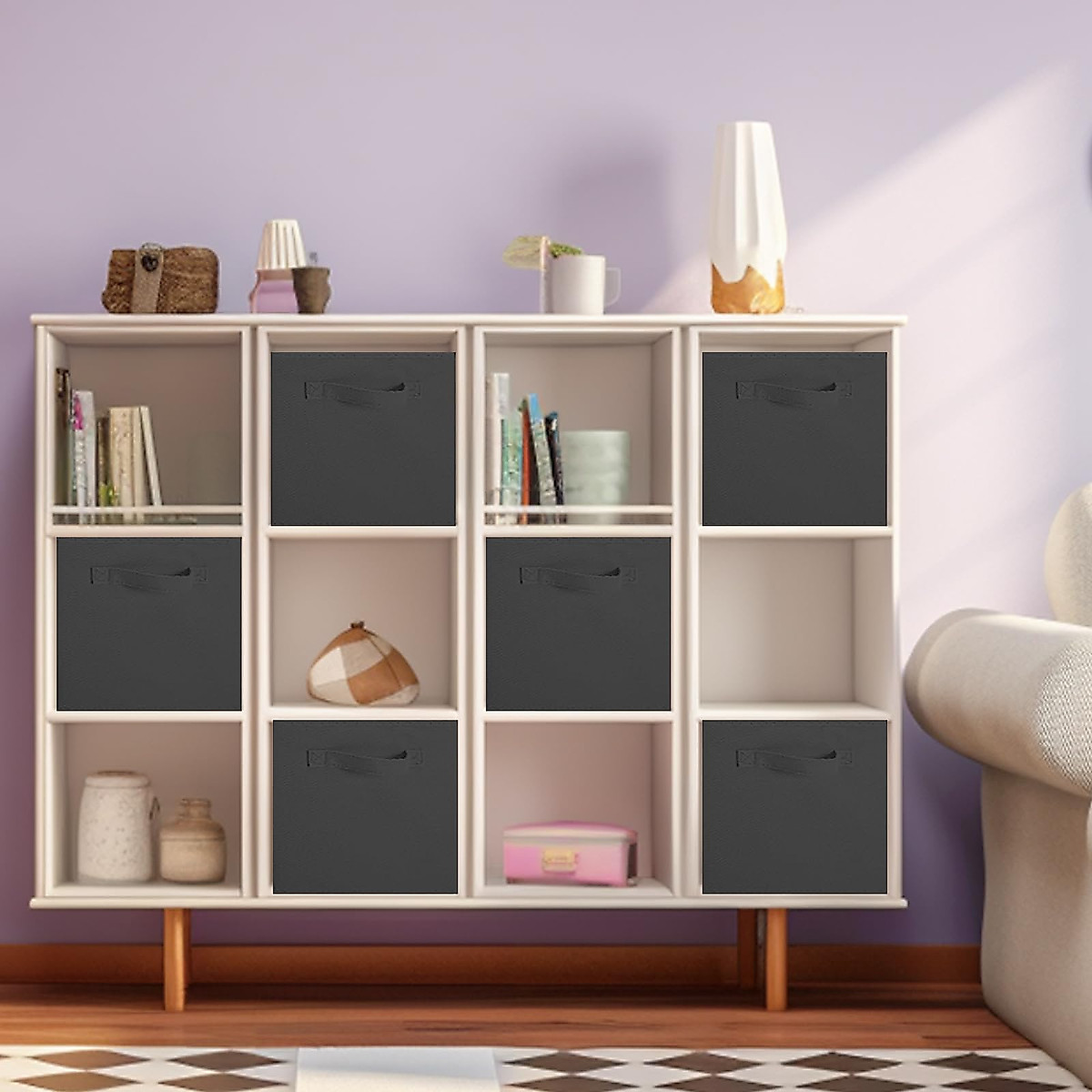 ShellKingdom Foldable Fabric Storage Cubes And Cloth Organizer Drawer For Closet And Toys, 6 Pack (Black)