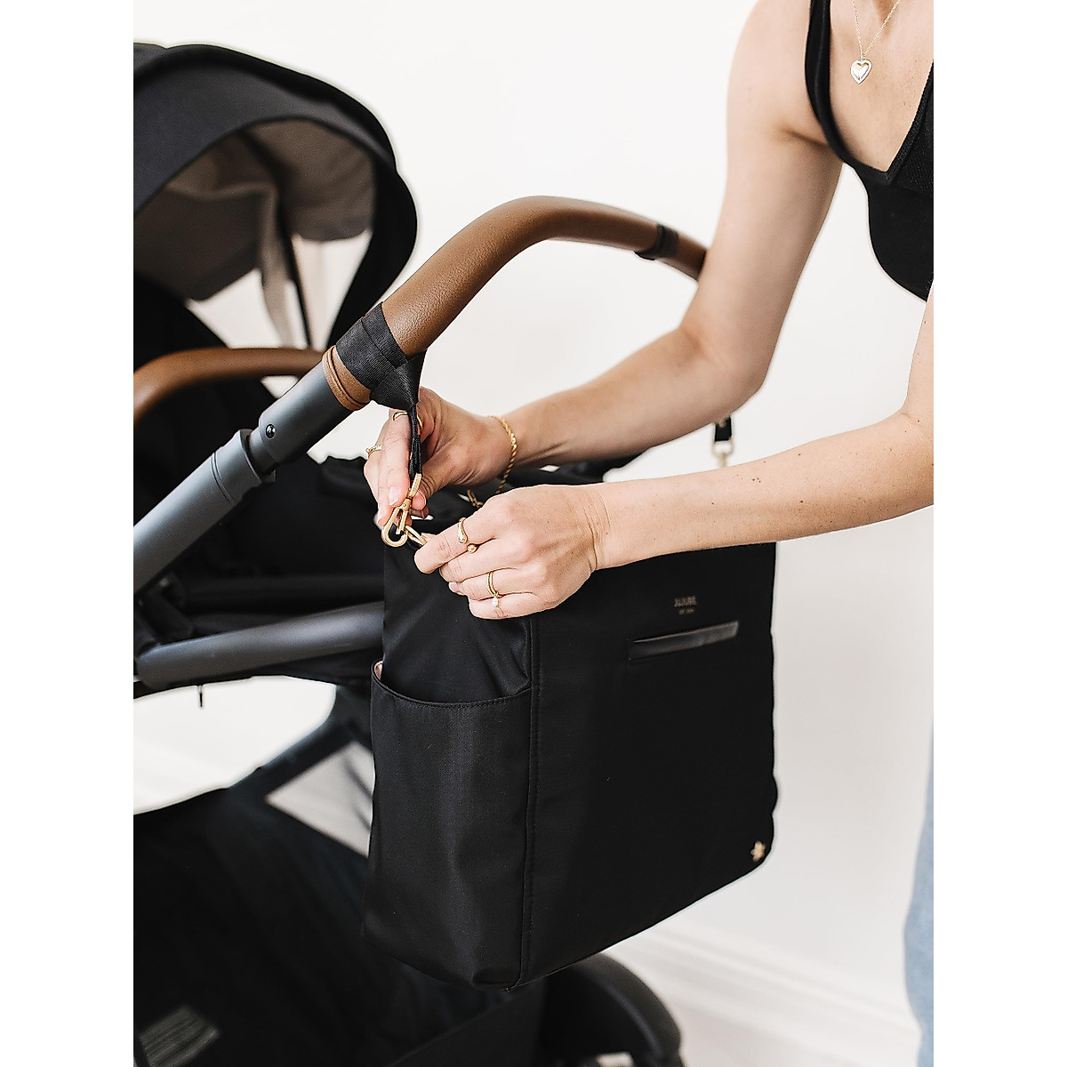 Jujube New Utility-Strap Tote Bag, Large Diaper Bag with Portable Changing Pad, Travel Bag for Boy or Girl, Carrying Baby Essentials, Bottles, Wipes, Diapers, Pacifiers, Black